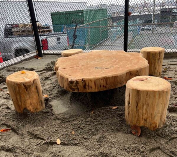 Log Slab Table and Stools - Natural Impressions